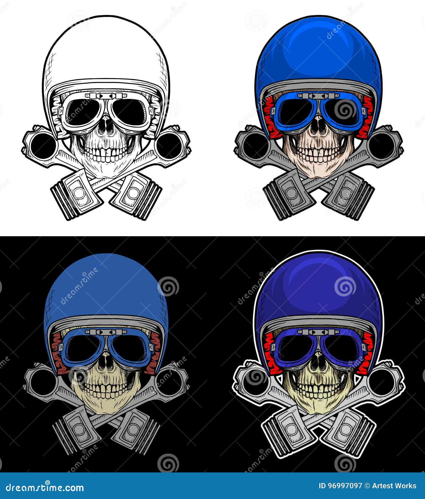 Biker Skull with Piston stock vector. Illustration of bike - 96997097
