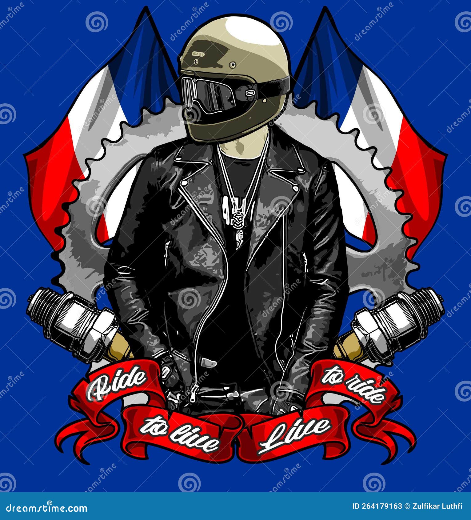 Biker with Sprocket and Flag Stock Vector - Illustration of flag ...