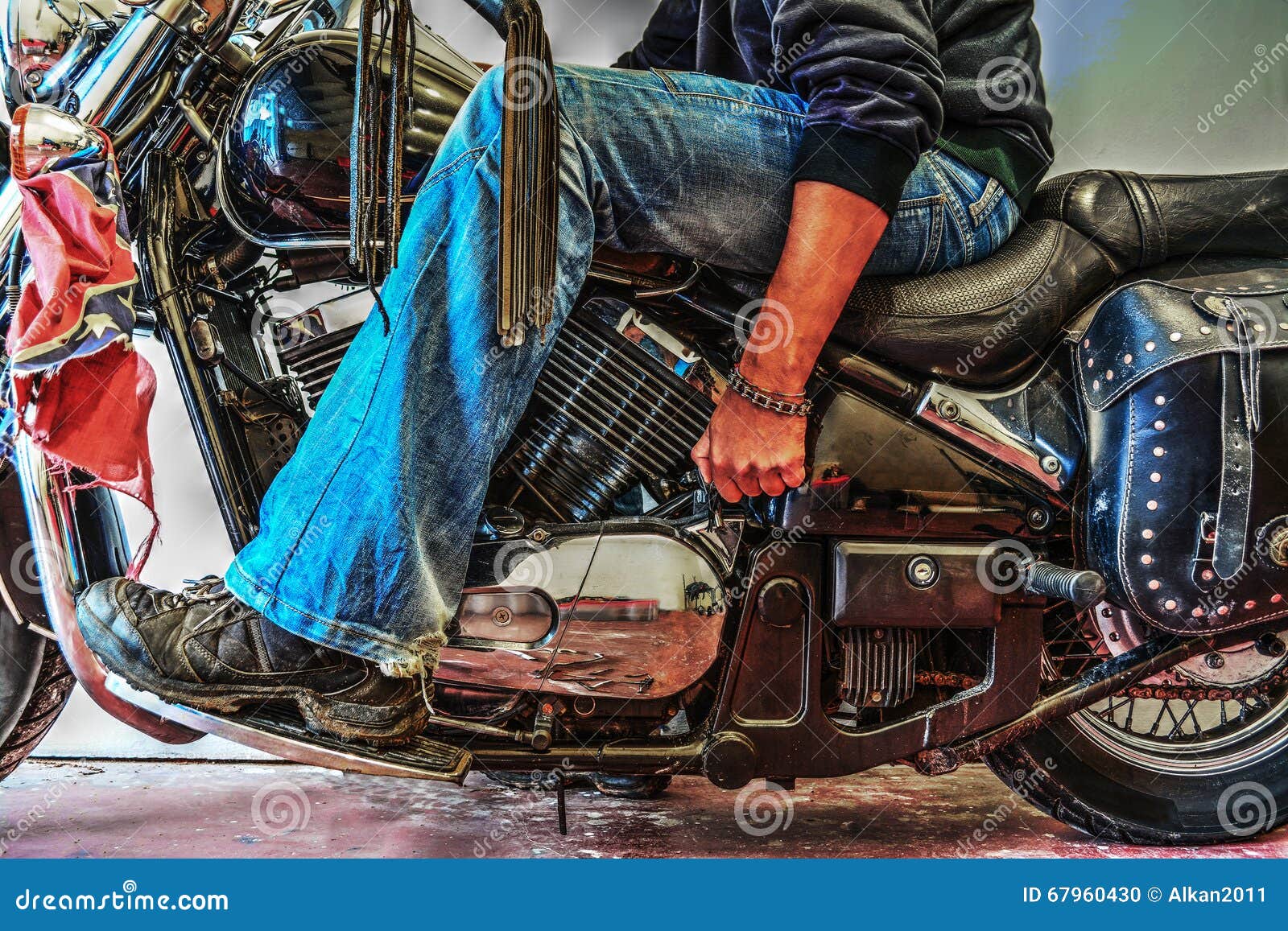 Biker Starting a Motorcycle Stock Photo - Image of white, disk: 67960430