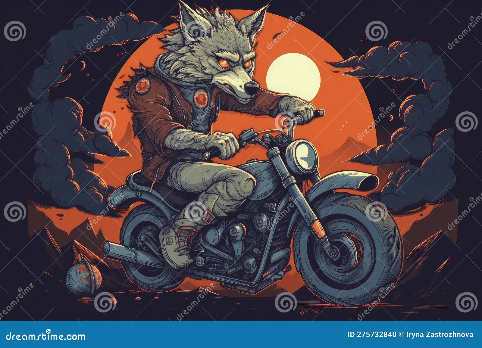Biker Wolf Character on a Motorcycle. Generative Ai Stock Illustration ...