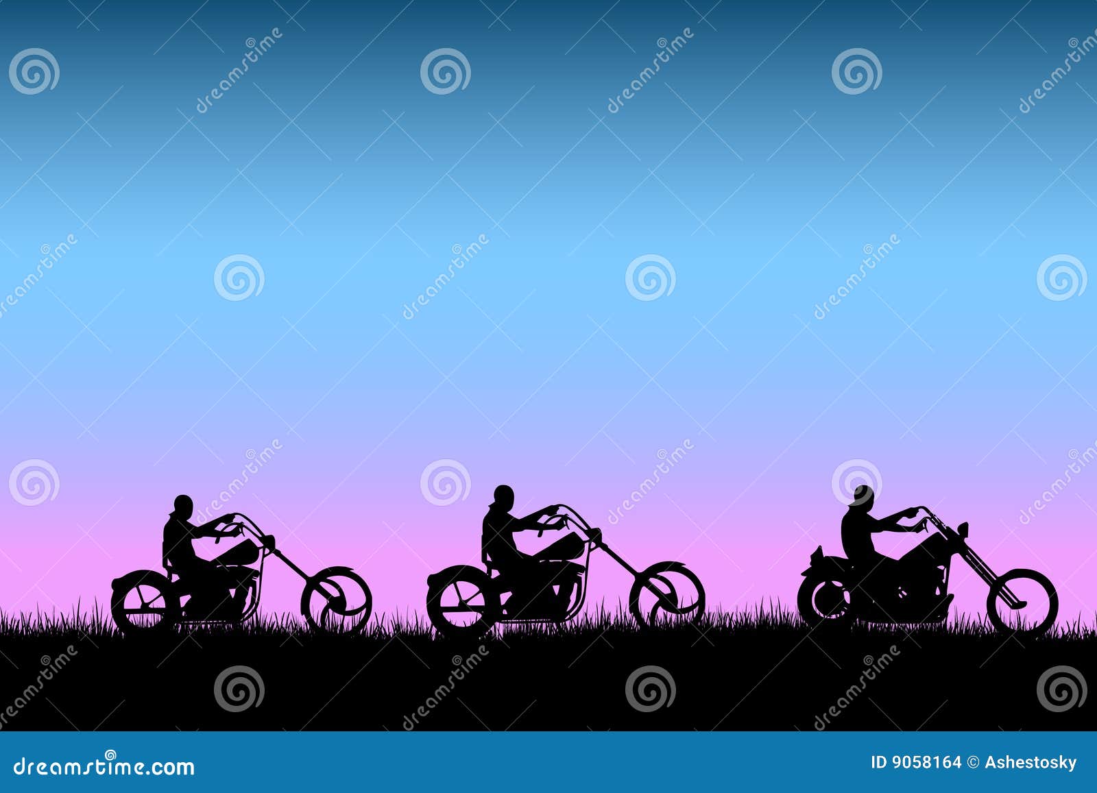 Bikers Driving at Sunset on the Road Stock Vector - Illustration of ...