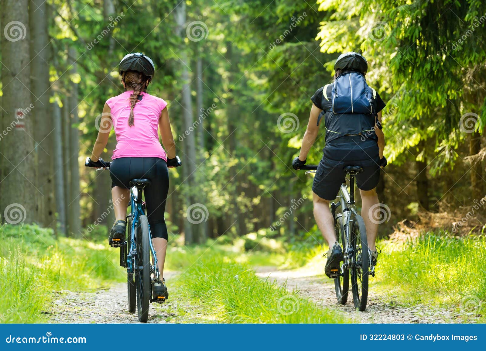 Bikers in Forest Cycling on Track Stock Image - Image of outdoors ...