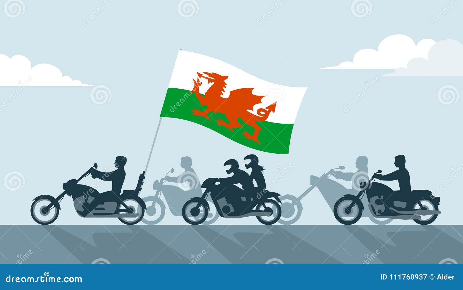 Bikers On Motorcycles With Wales Flag Picture. Image: 111760937