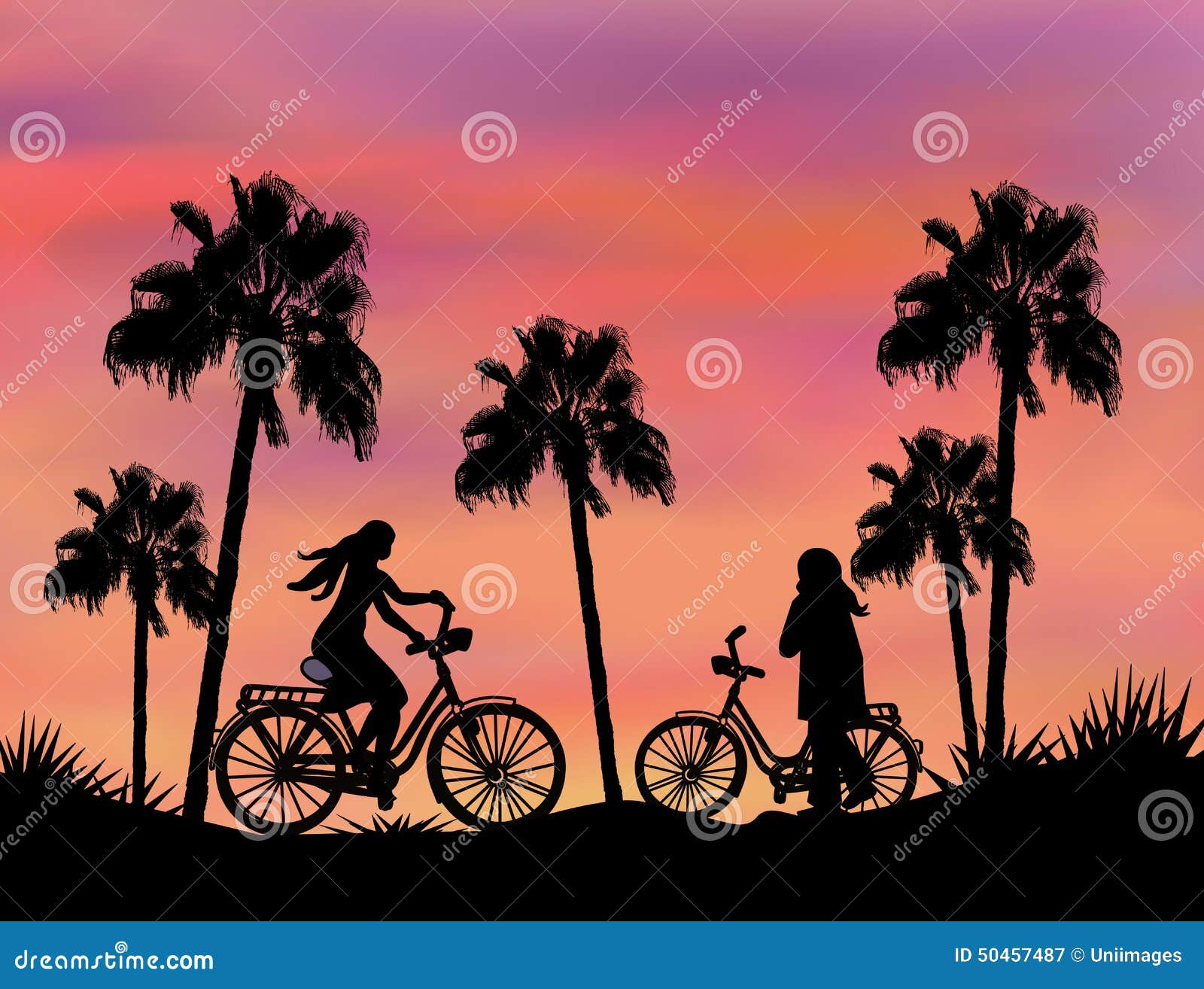 Bikers at Sunset stock illustration. Illustration of biking - 50457487