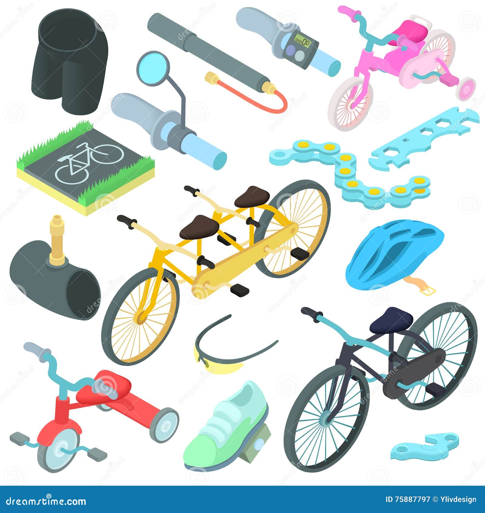 Biking Icons Set, Cartoon Style Stock Vector - Illustration of ...