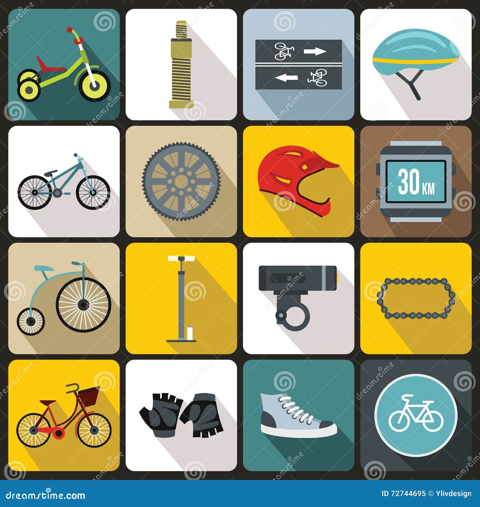 Biking Icons Set, Flat Style Stock Vector - Illustration of collection ...