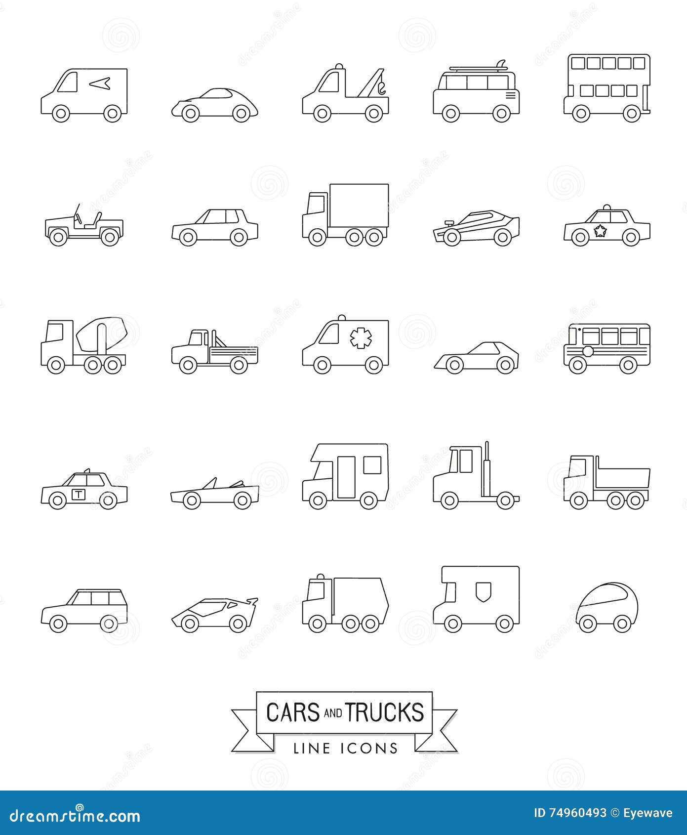 Bil- Och Lastbilvektorlinje Symbolssamling Vektor Illustrationer ...