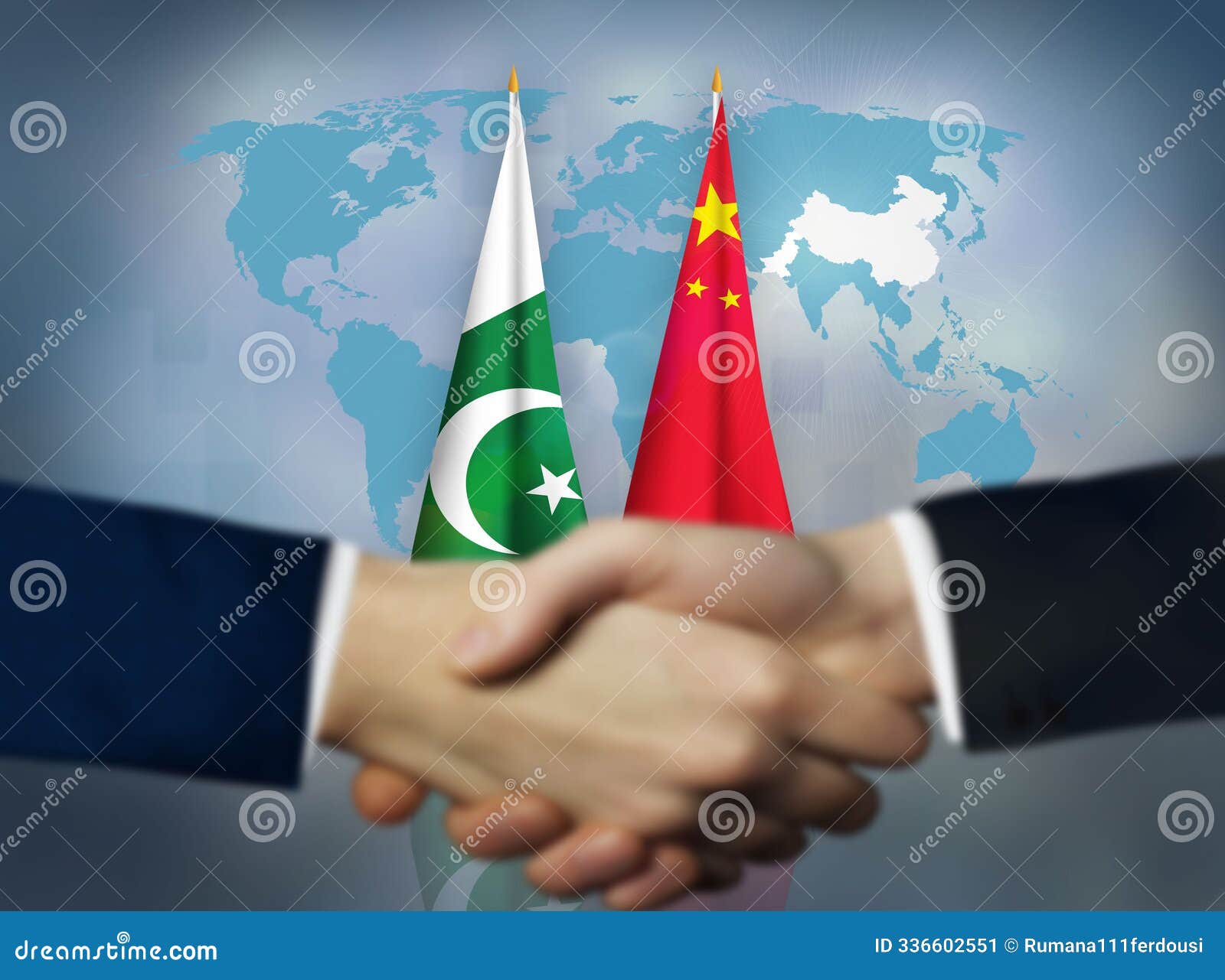 Two People Shaking Hands in Front of Pakistan and China Flags Stock ...