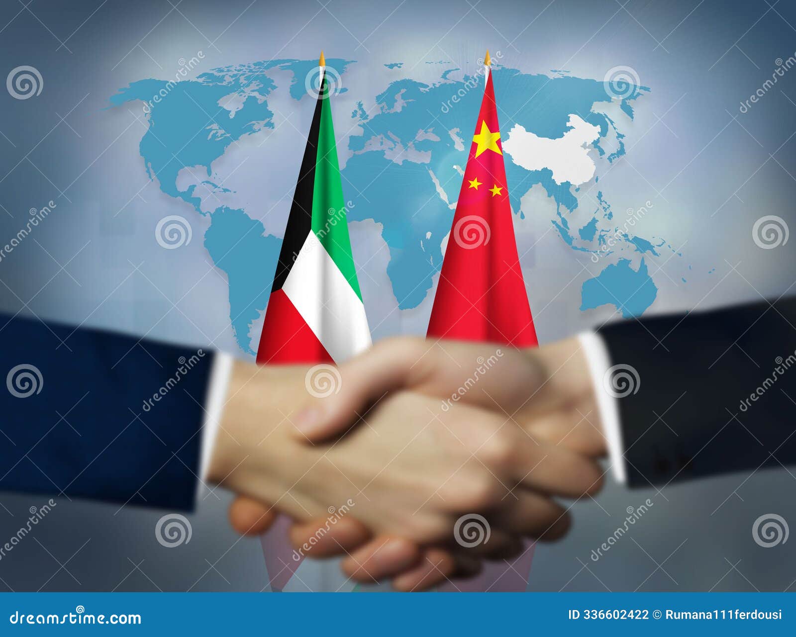 Two People Shaking Hands in Front of Kuwait and China Flag Stock ...