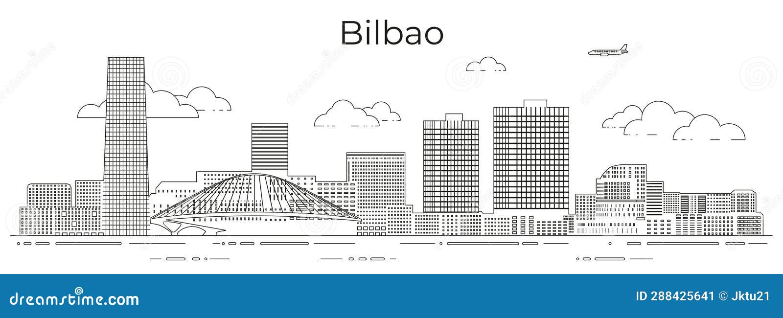 Bilbao Cityscape Line Art Vector Illustration Stock Vector ...