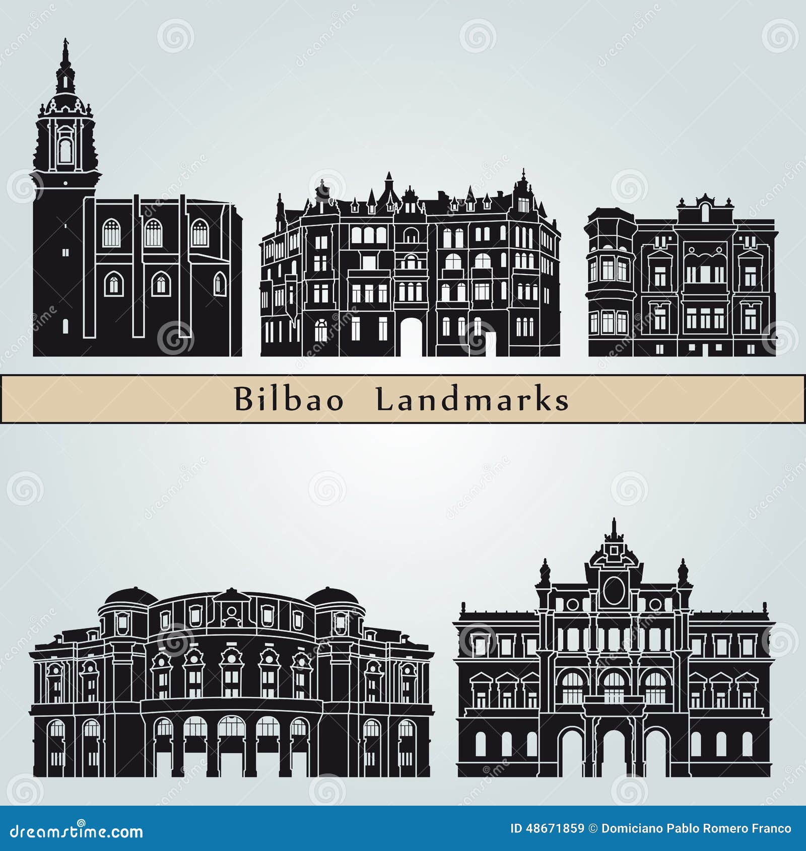 Bilbao Landmarks and Monuments Stock Vector - Illustration of place ...