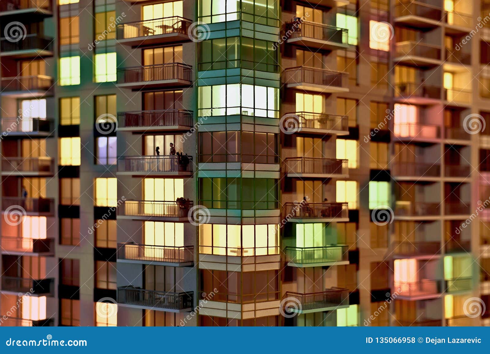 Bilding Miniature Illuminated with Different Colors of Light Stock ...