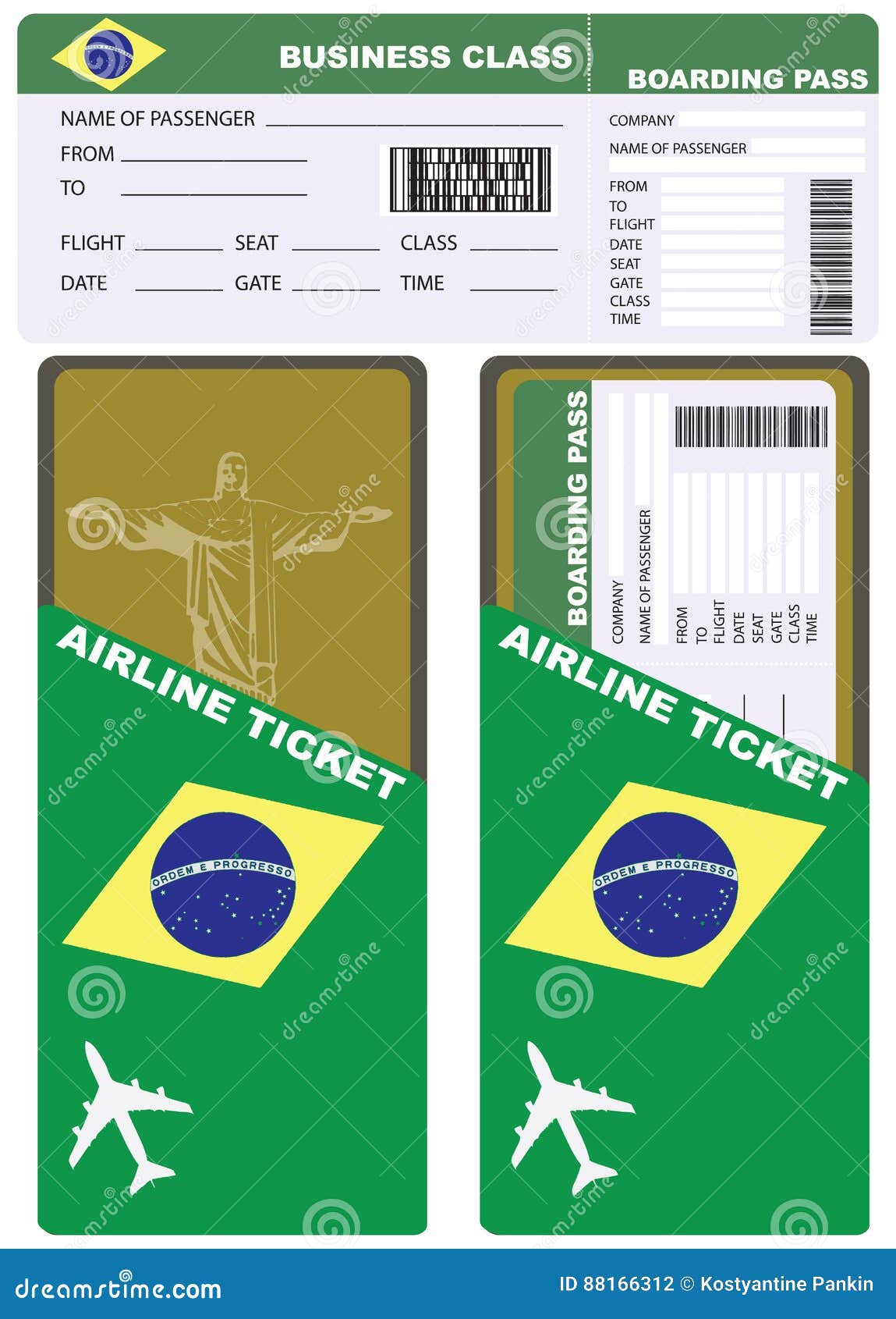 Bilhete Plano No Voo Da Classe Executiva a Brasil Ilustração do Vetor ...