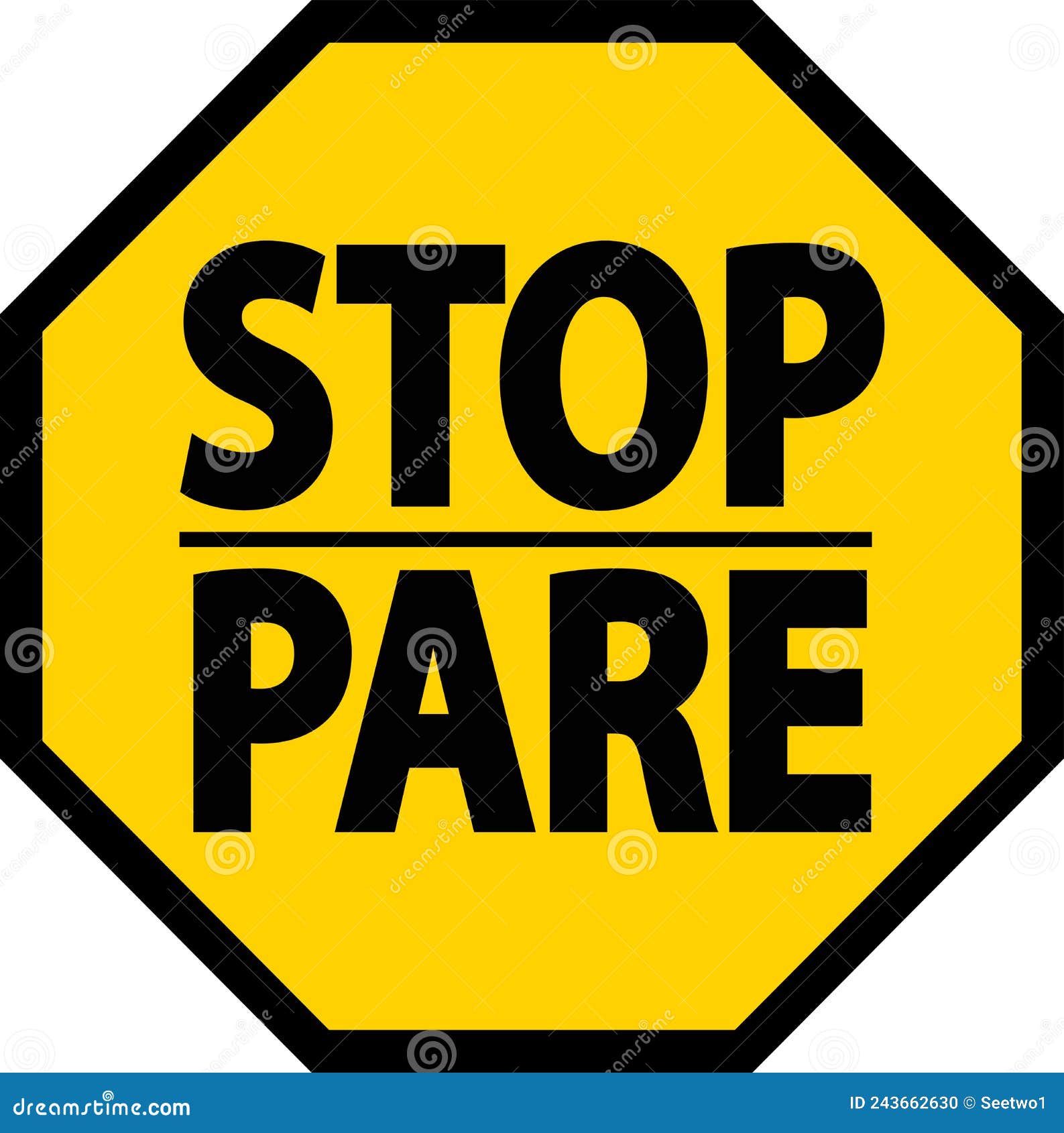 Bilingual Stop Safety Sign on White Background Stock Vector ...