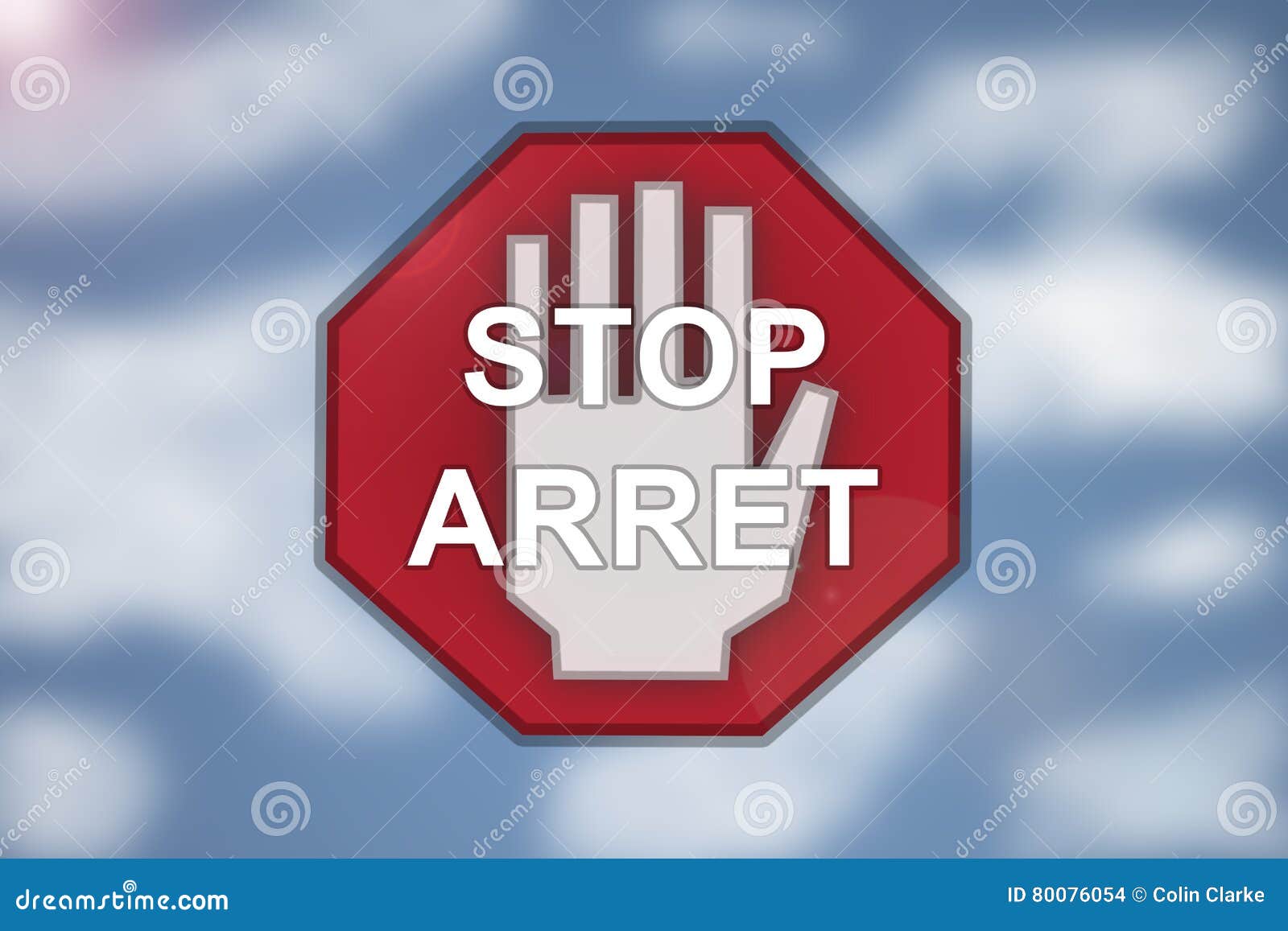 Bilingual Stop Sign On Blurred Cloud Background Stock Photo ...