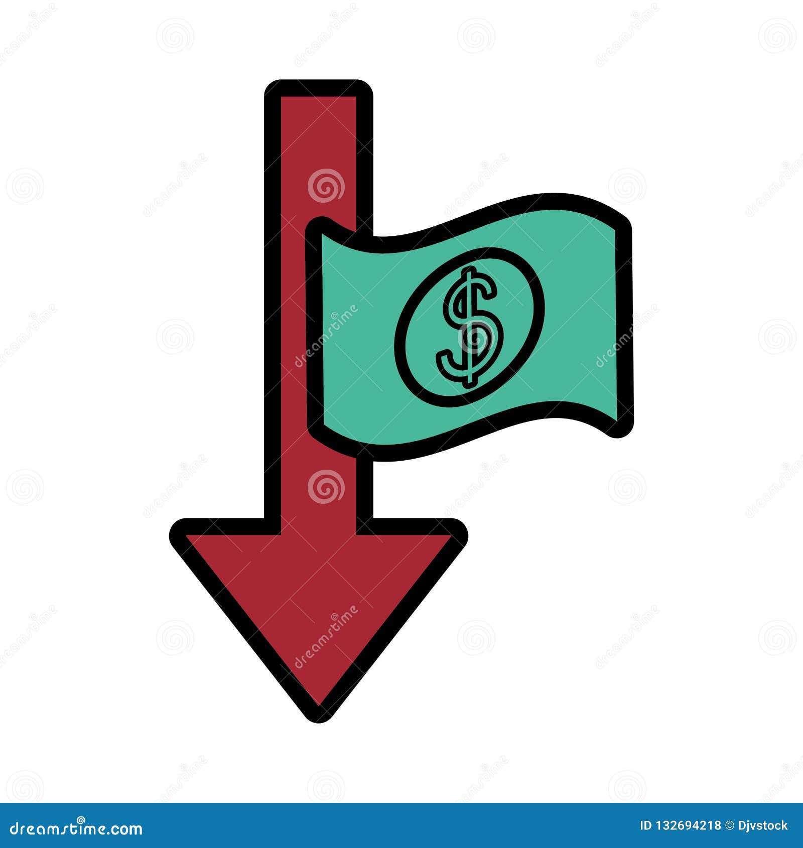Bill Dollar Money with Arrow Down Stock Vector - Illustration of ...