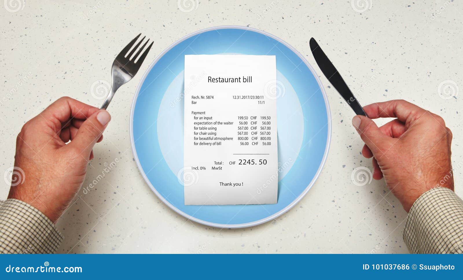 Bill on Empty Plate for Visitor Stock Photo - Image of hands, deceit ...