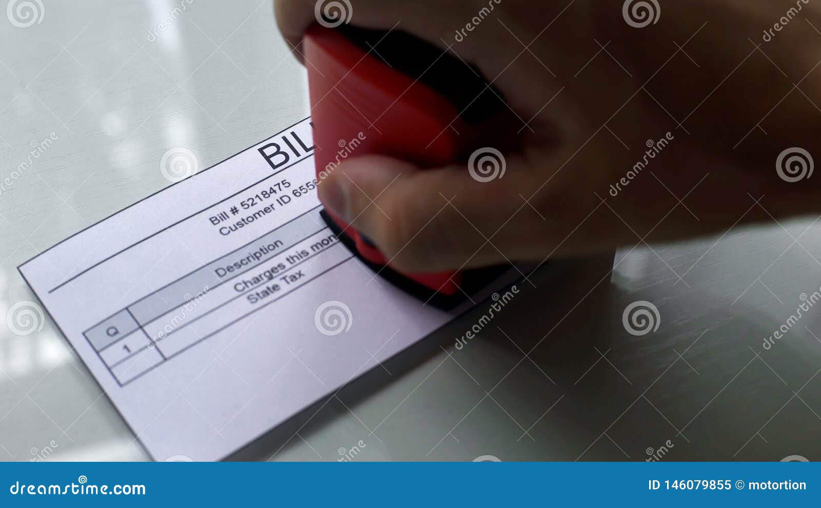 Bill, Hand Stamping Rectangular Seal on Document, Payment for Services ...