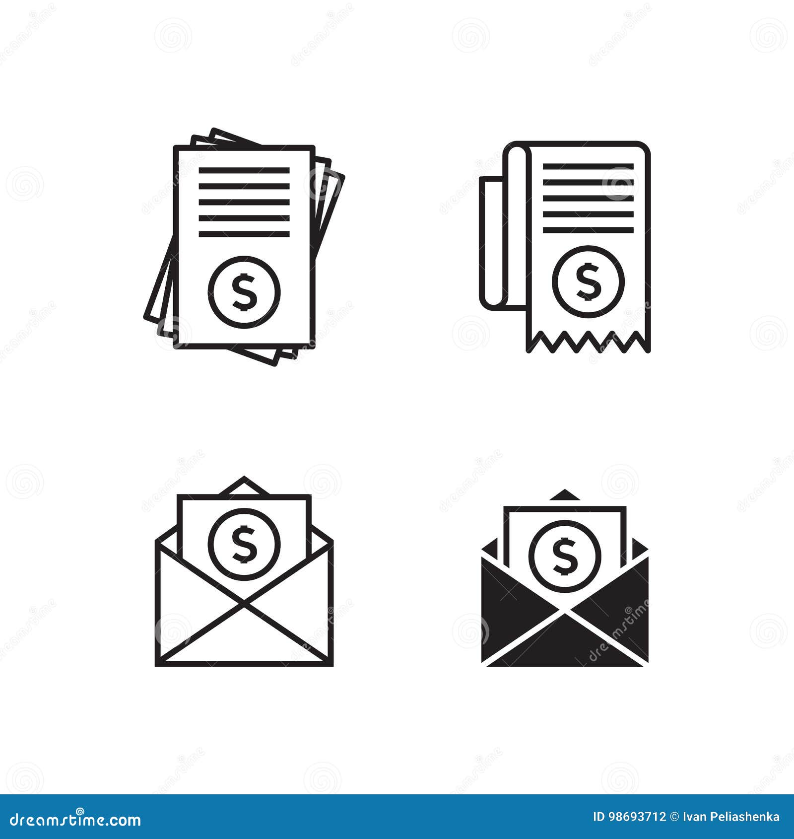 Bill icons stock illustration. Illustration of flat, icon - 98693712
