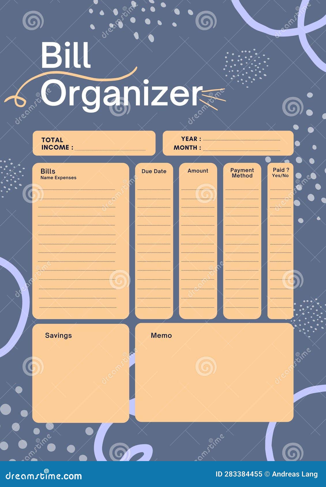 Bill Organizer Digital Planning Insert Sheet Printable Page Template ...