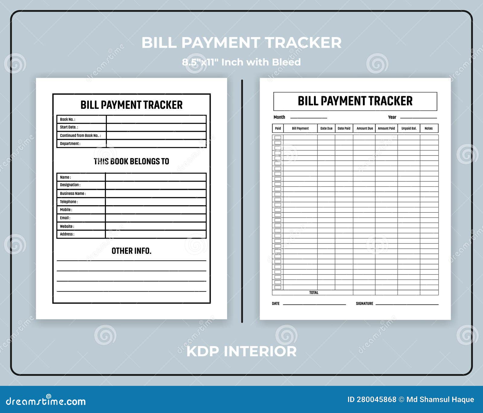 Bill Tracker Planner Digital Printable Blank Template Insert Stock ...