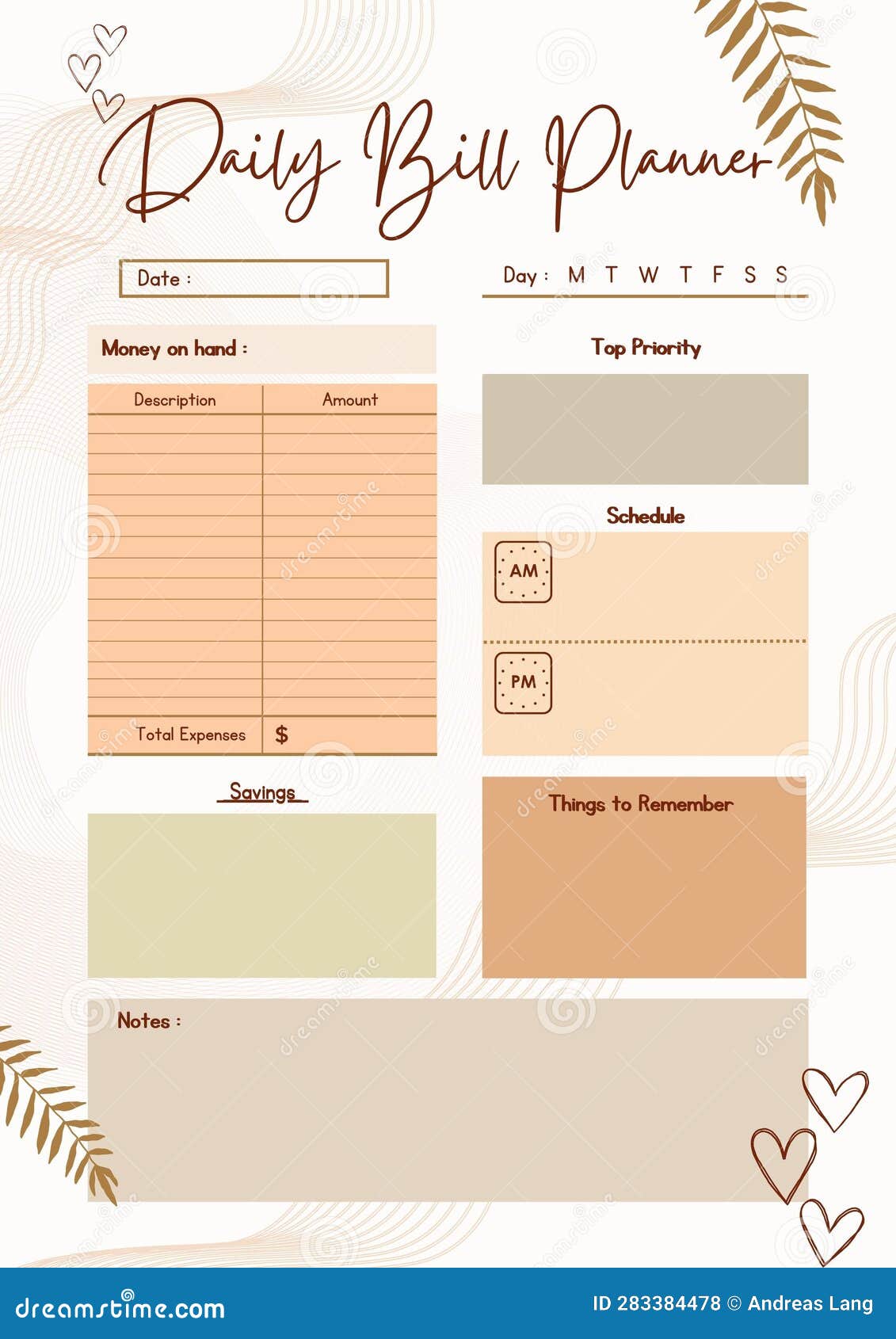 Daily Bill Planner Digital Planning Insert Sheet Printable Page ...