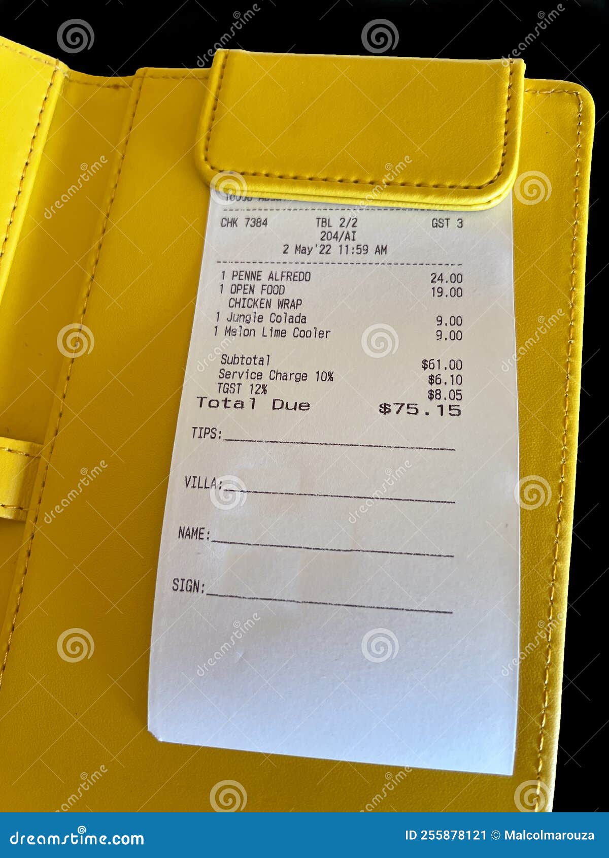 Bill presented in a holder stock image. Image of debt - 255878121