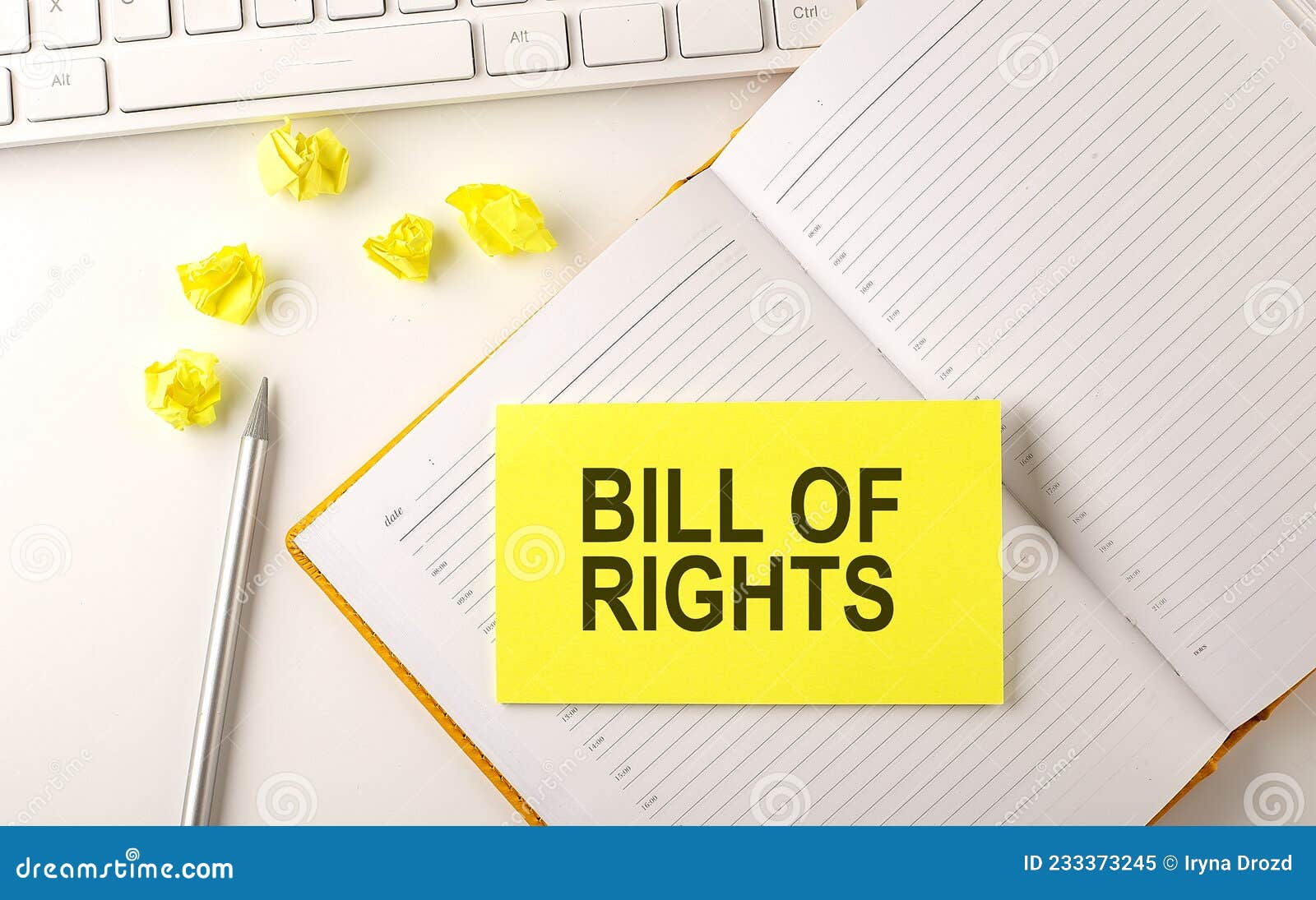 BILL of RIGHTS Text on the Sticker on the Diary with Keyboard and ...