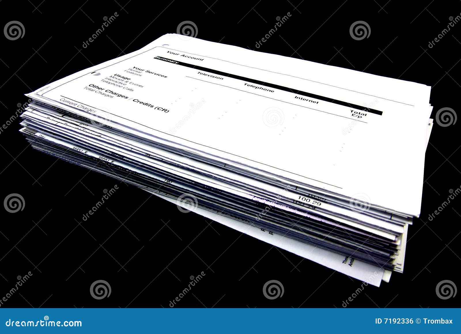 Bill Stack Over Black Background. Stock Photo - Image of cost ...