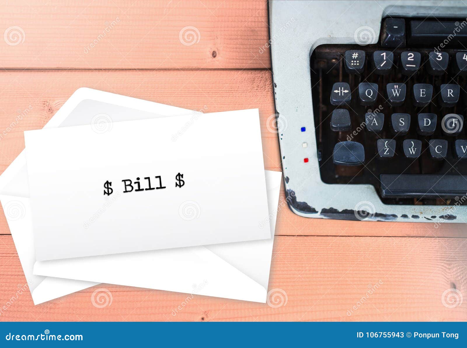 Bill Text on Envelops with Typewriter Stock Image - Image of credit ...