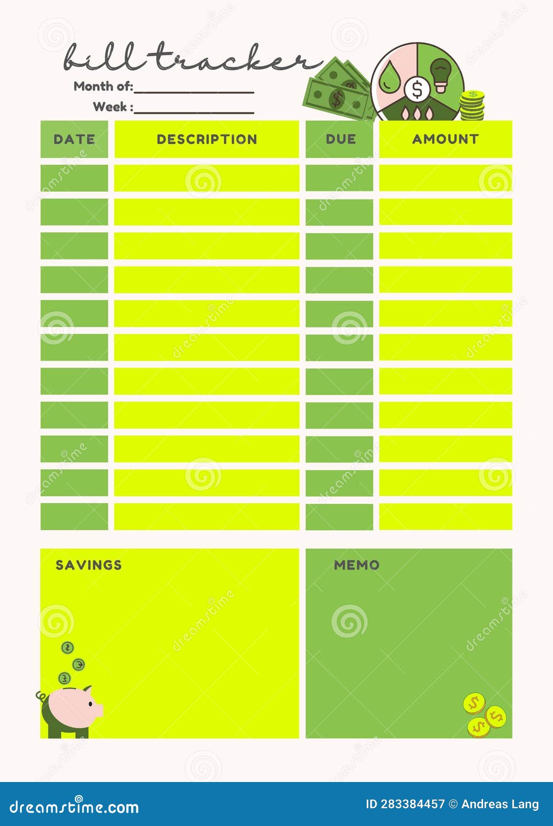Bill Tracker Digital Planning Insert Sheet Printable Page Template ...