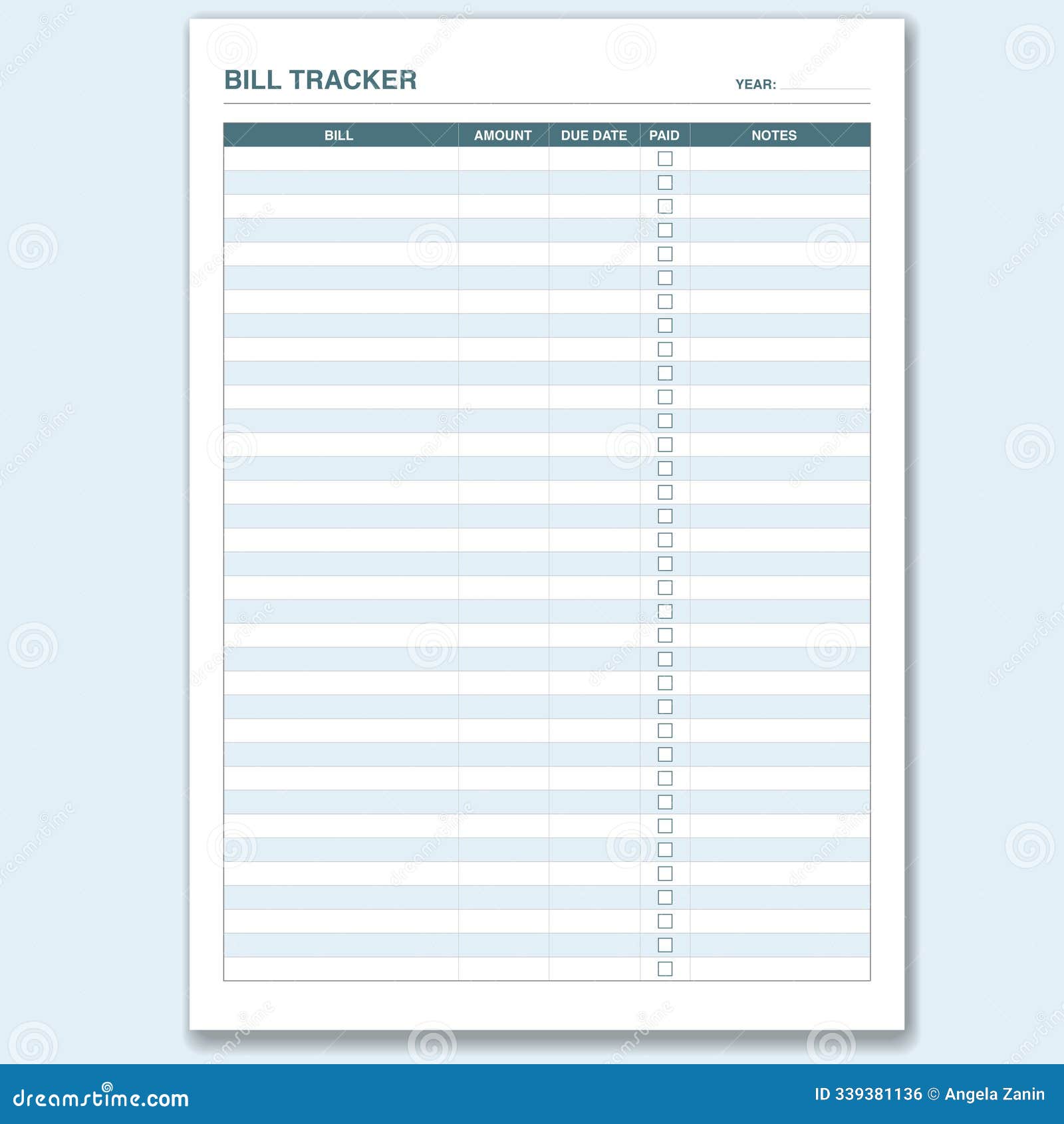 Bill Tracker, Expenses Planner Printable Template Vector Illustration ...