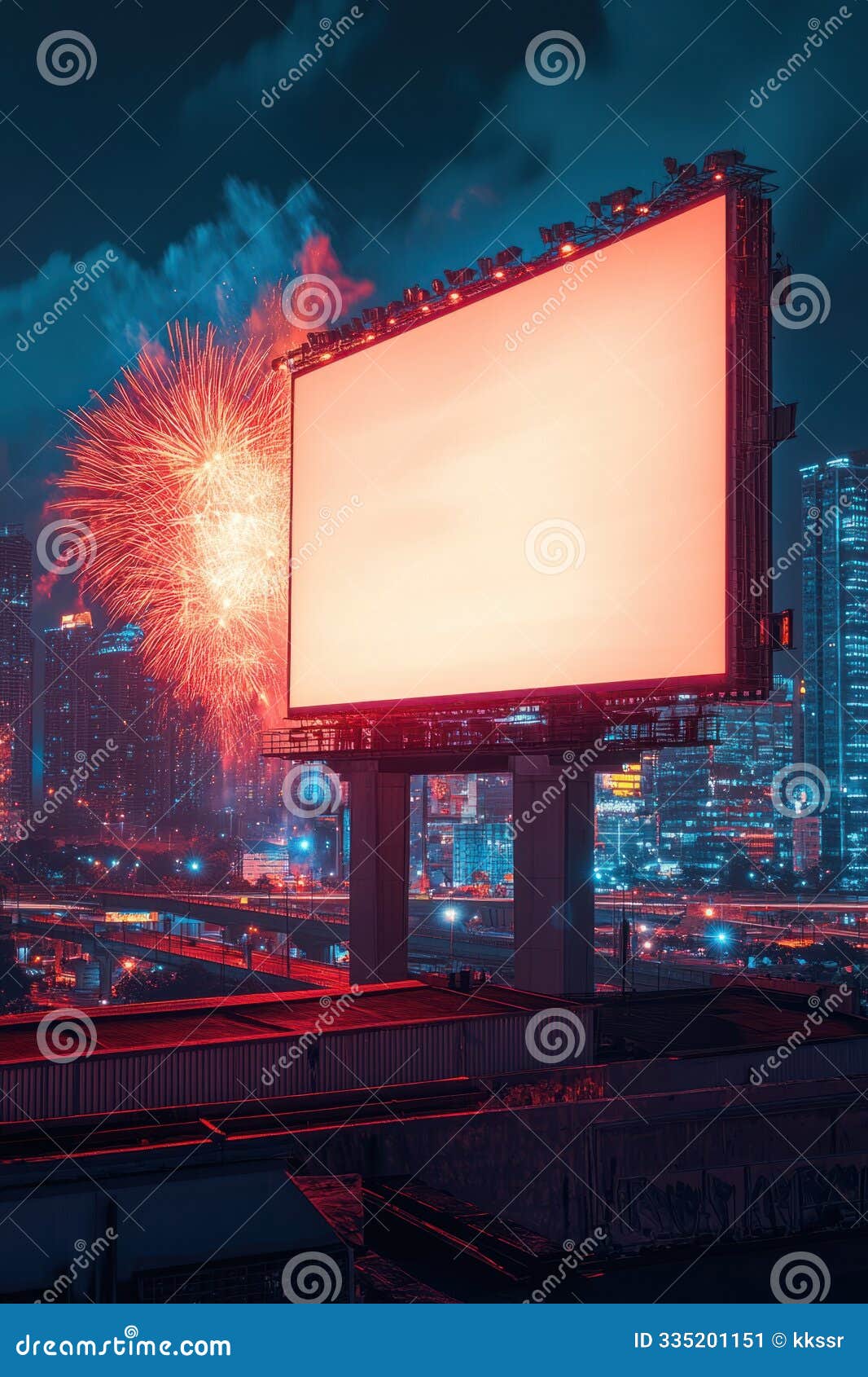 Billboard Fireworks, a Blank Billboard Illuminated by a Vibrant ...