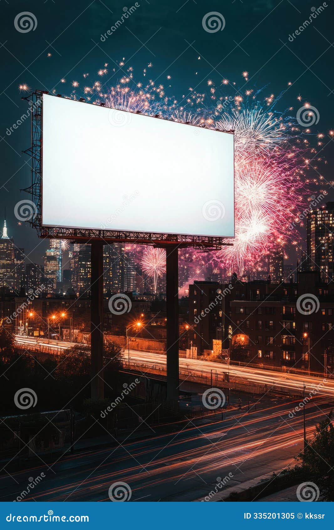 Billboard Fireworks, a Blank Billboard Illuminated by a Vibrant ...