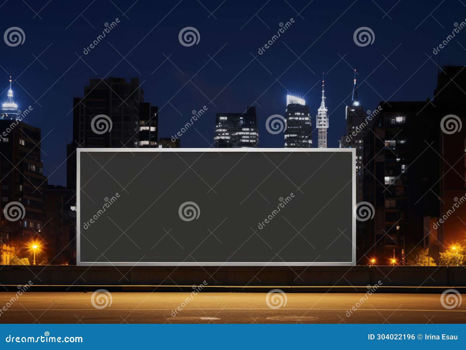 Billboard with Illuminated Skyscrapers in the Background Stock Photo ...