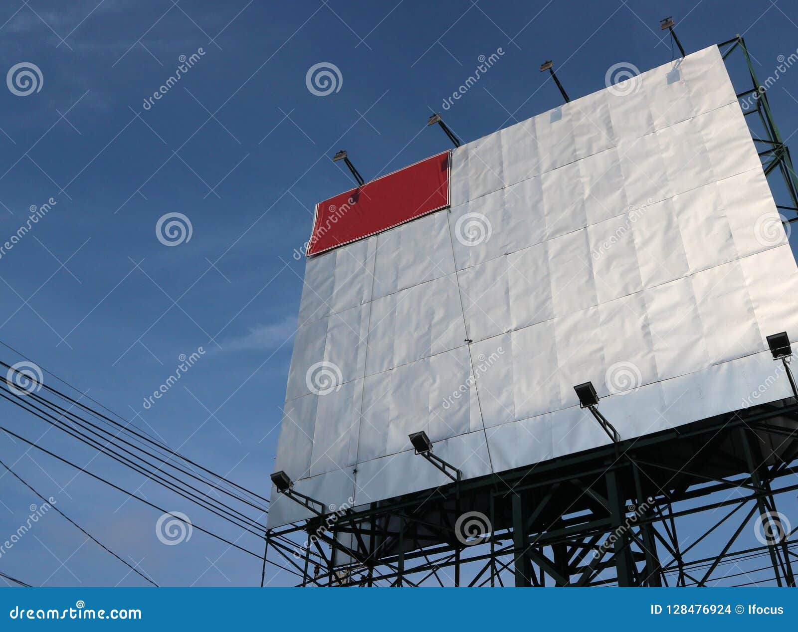 Billboard with Lighting System and Red Rectangle Stock Photo - Image of ...
