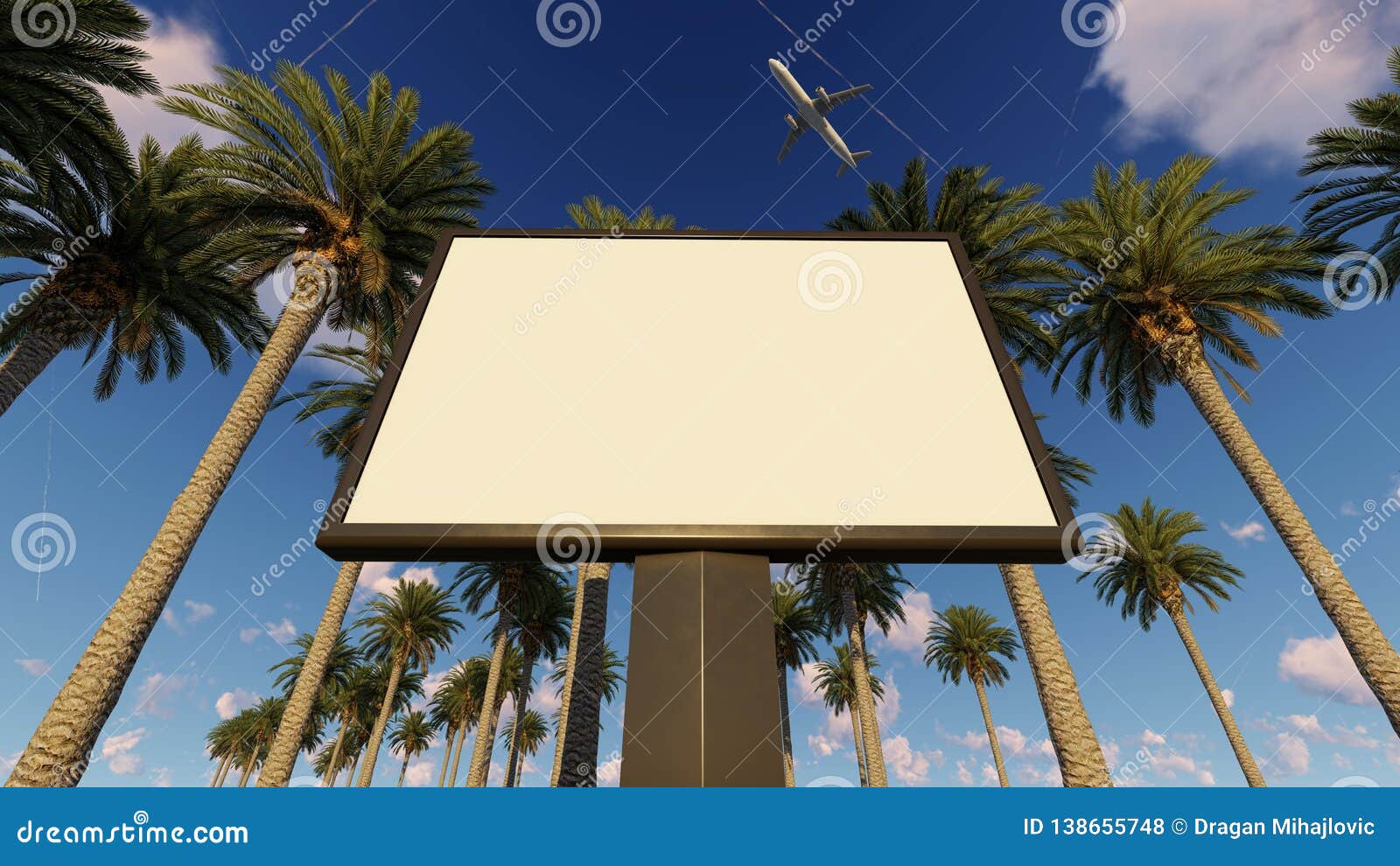 Billboard Mock Up, Tropical Version with Palms and Airplane Stock ...