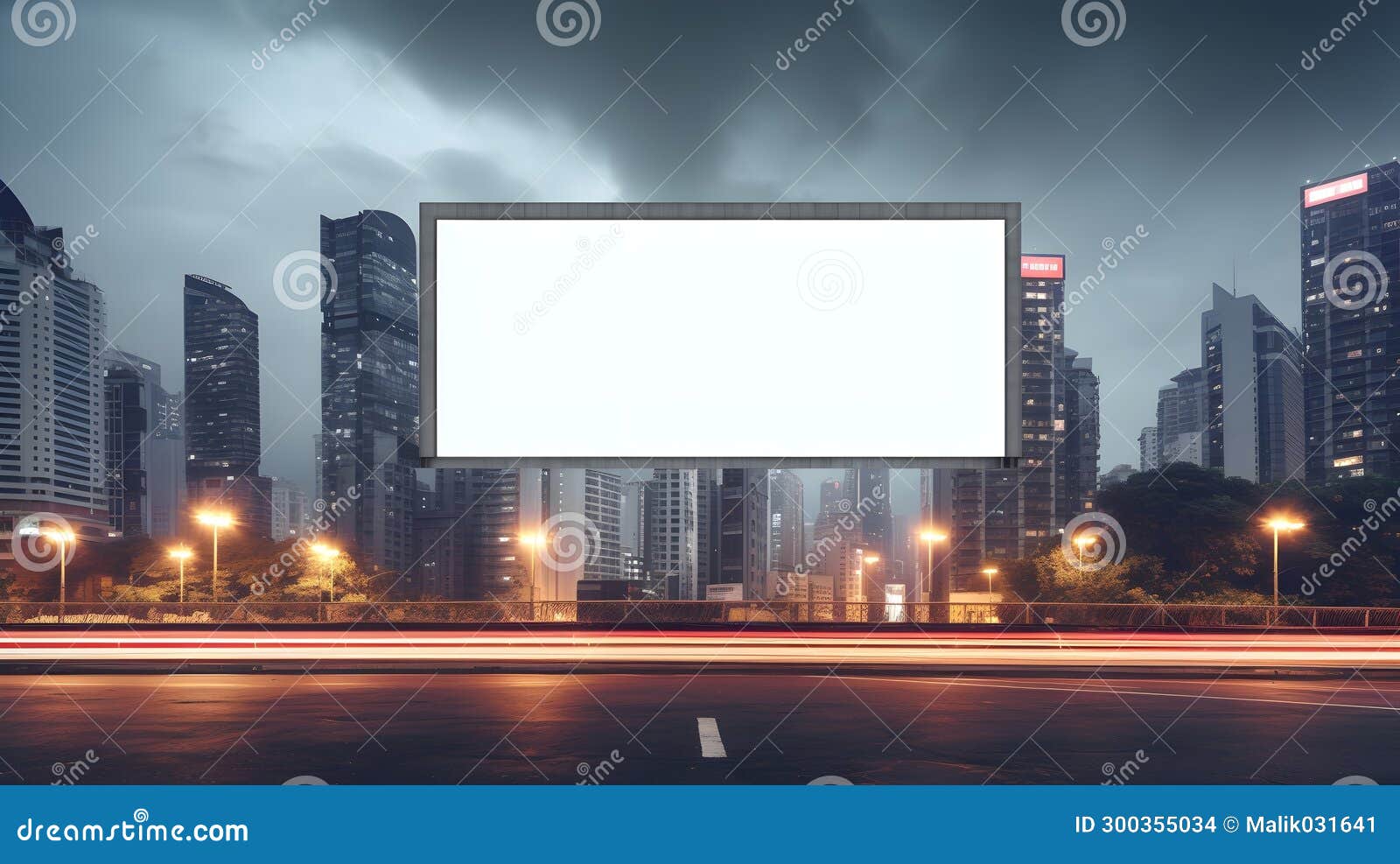 Billboard Mockup Against a Modern City Skyline Stock Illustration ...