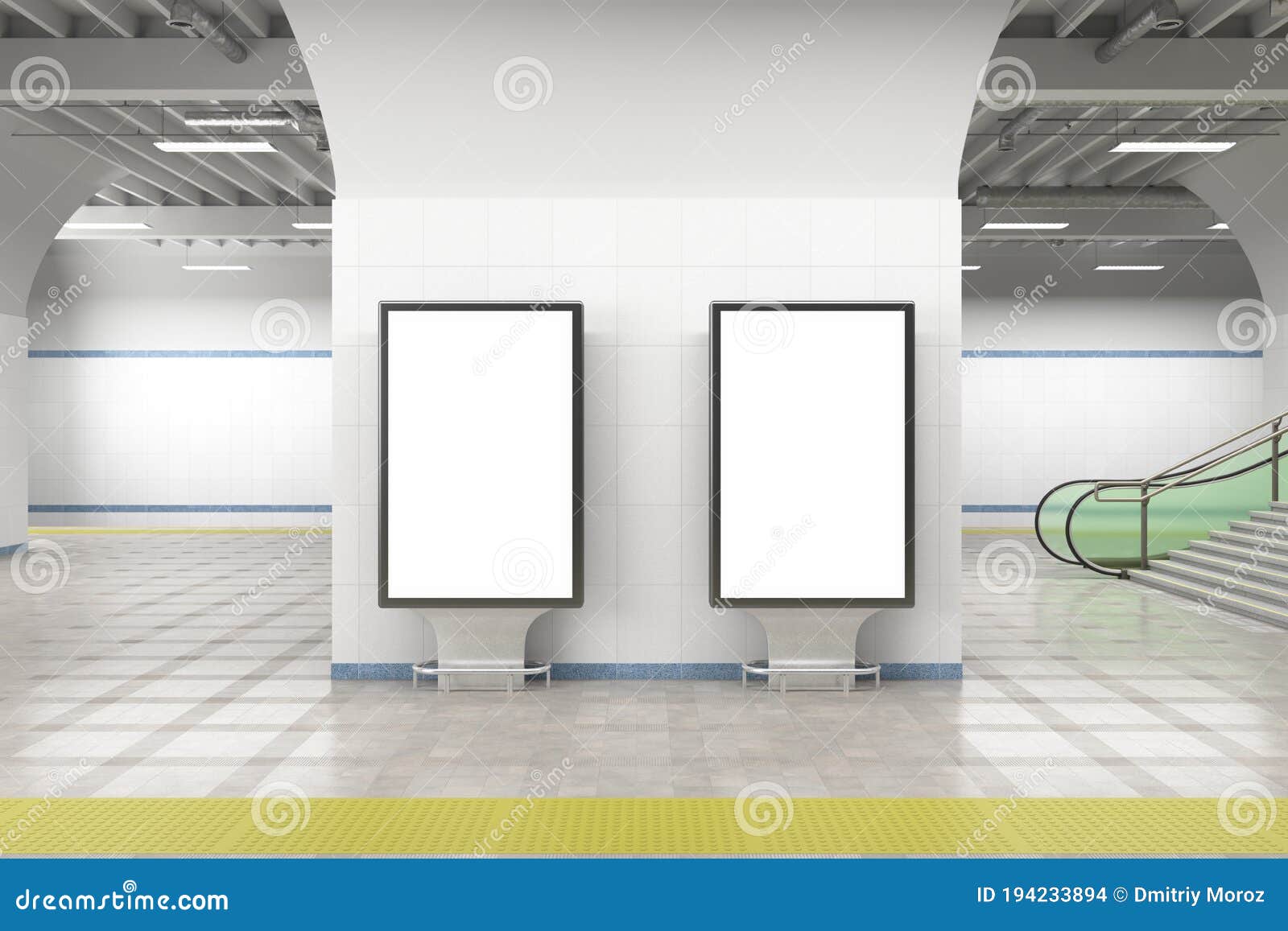 Billboard Stands Mock Up on the Underground Subway Station Stock ...