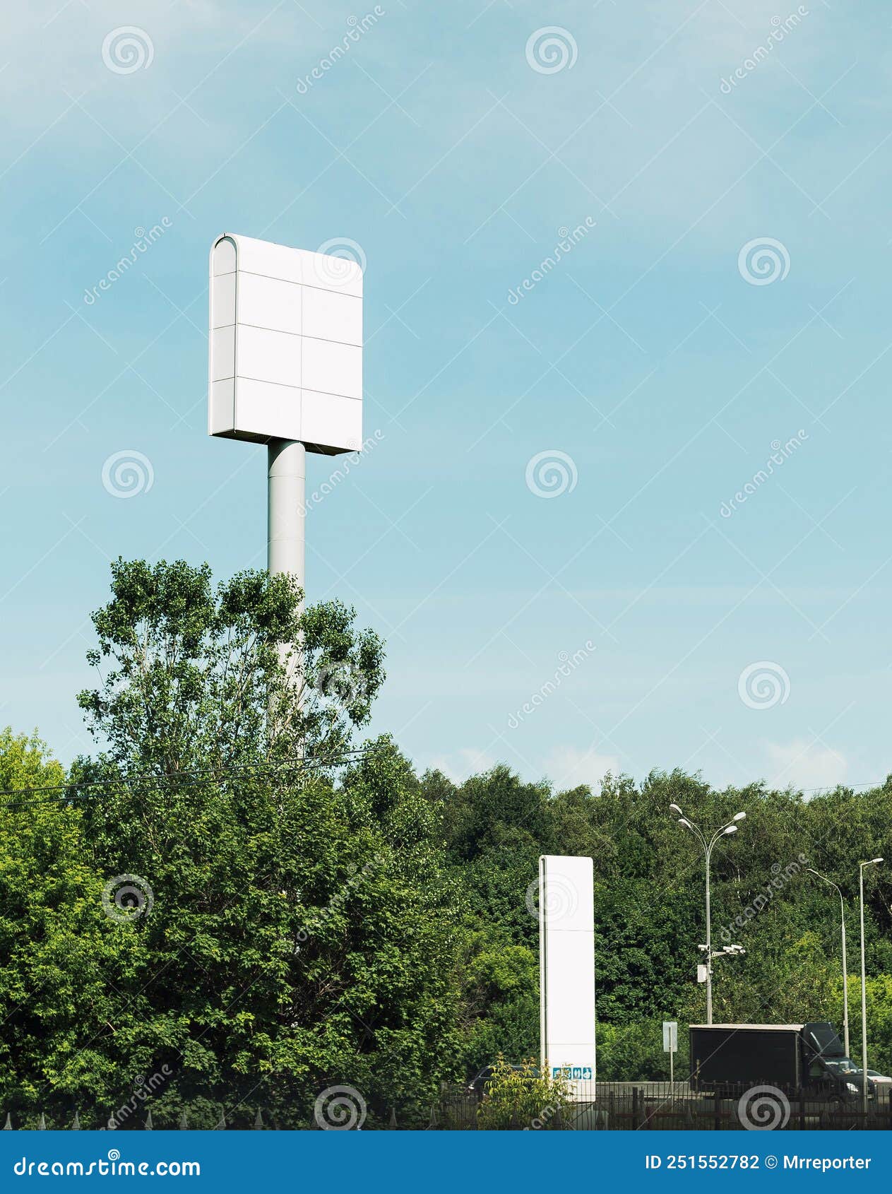 Billboard and Street Sign at Green Area Stock Photo - Image of ...