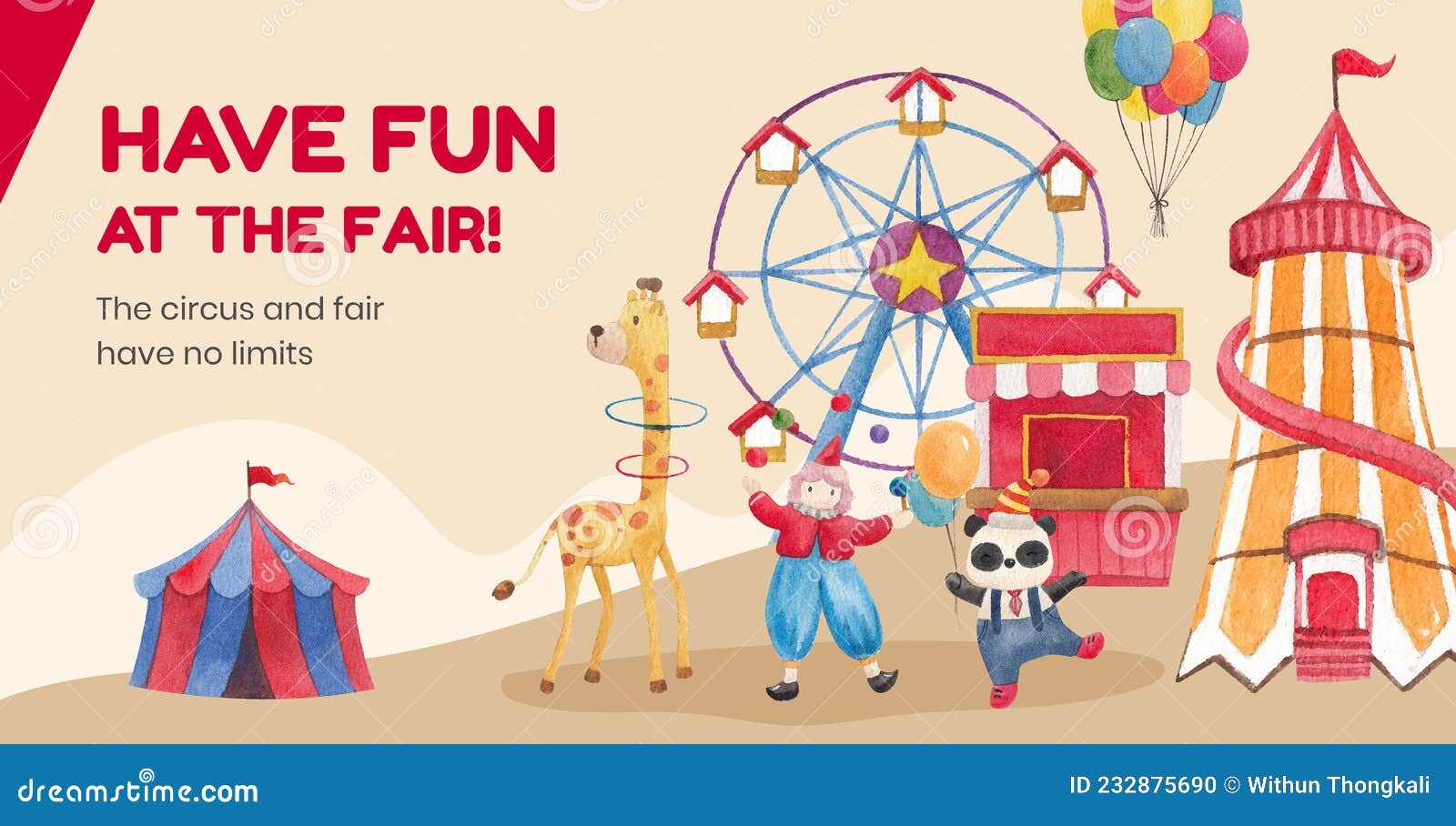 Billboard Template with Circus Funfair Concept,watercolor Style Stock ...