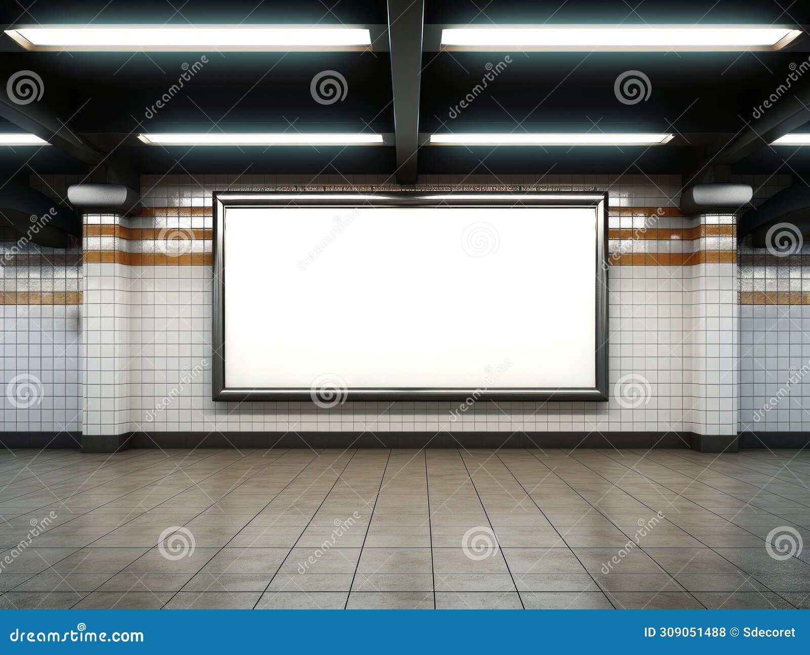 Billboard on Underground Wall Mockup. Large Hoarding Template in Subway ...