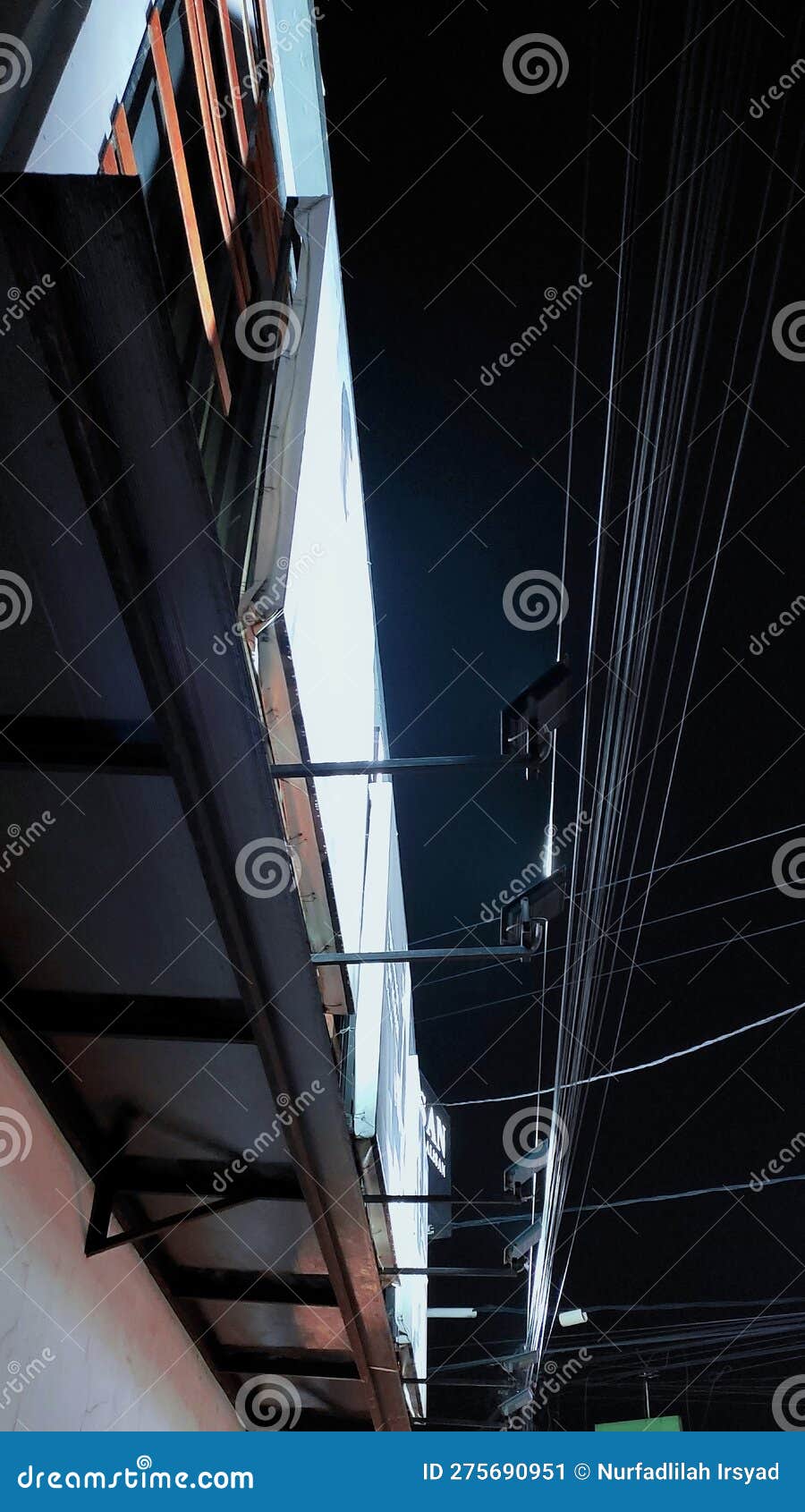 Billboards and Electric Wires at Night Stock Image - Image of detail ...