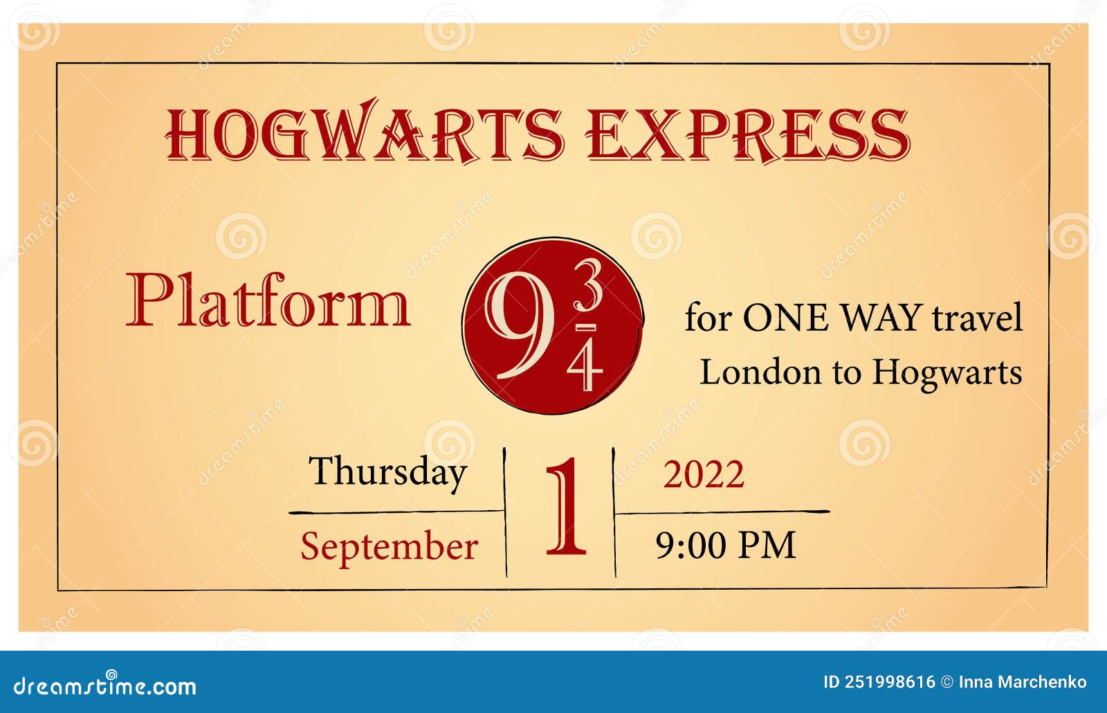 Billet Express Hogwarts Pour Aller Simple. Illustration de Vecteur ...