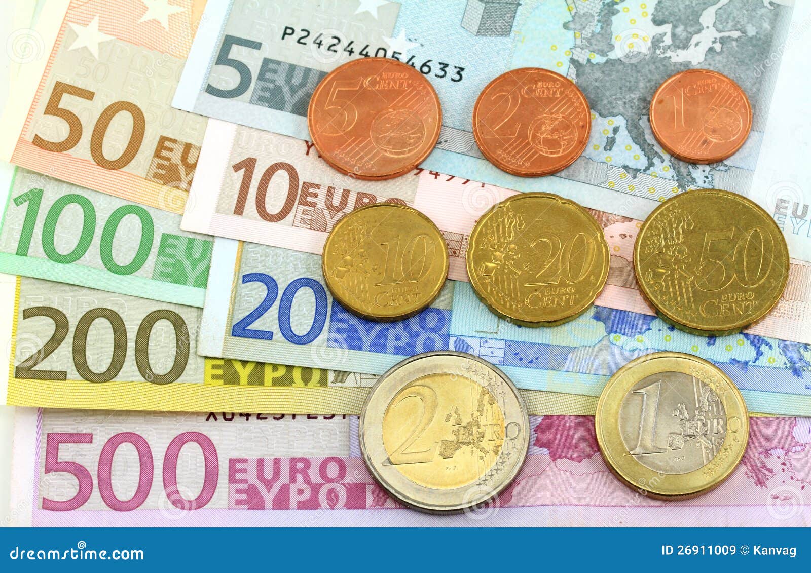 Billetes y monedas euro imagen de archivo. Imagen de efectivo - 26911009
