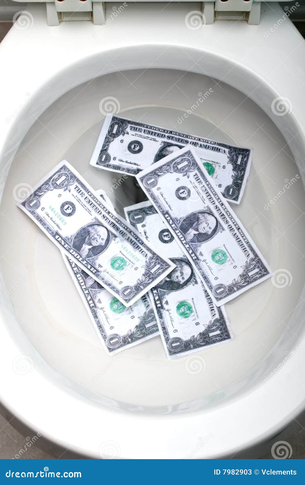 Billets D'un Dollar Dans Une Toilette Blanche Image stock - Image du ...