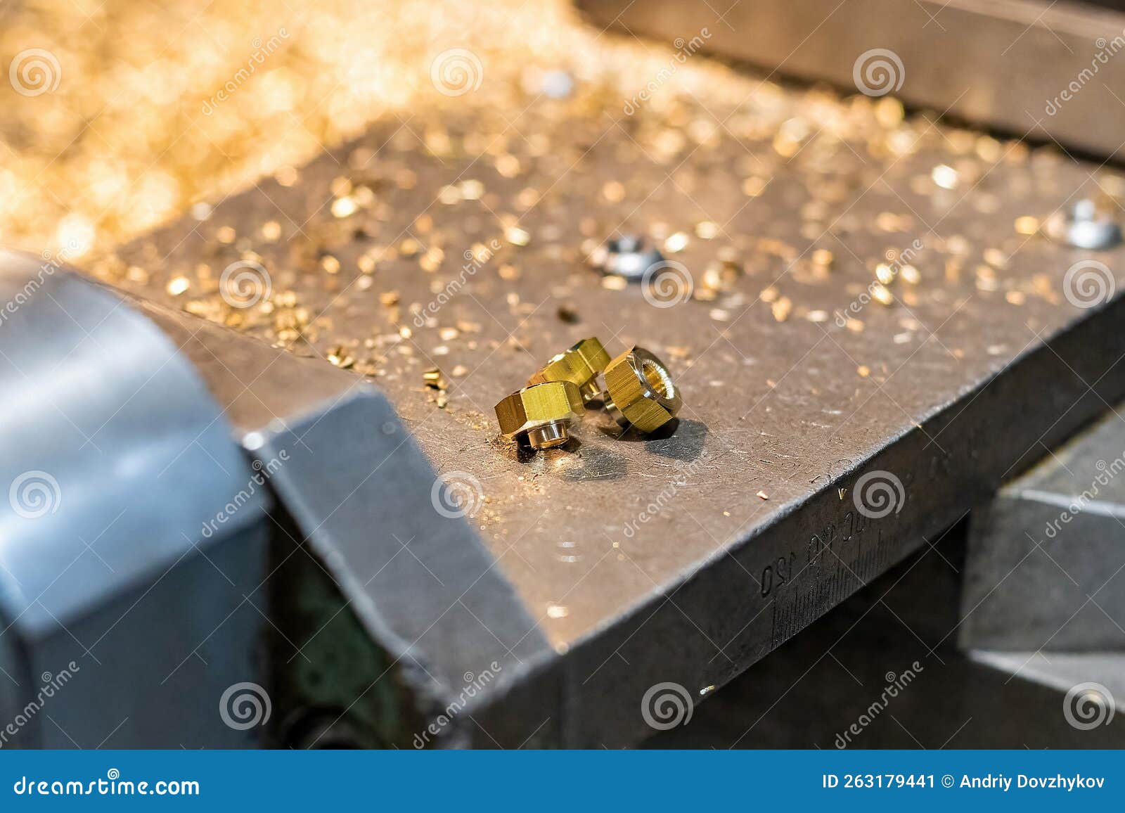 Billets for Nuts from a Bronze Hexagon on a Lathe Stock Image - Image ...