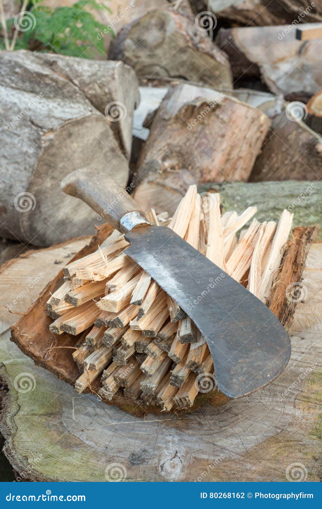 Billhook Knife on a Pile of Firewood Stock Photo - Image of rural ...
