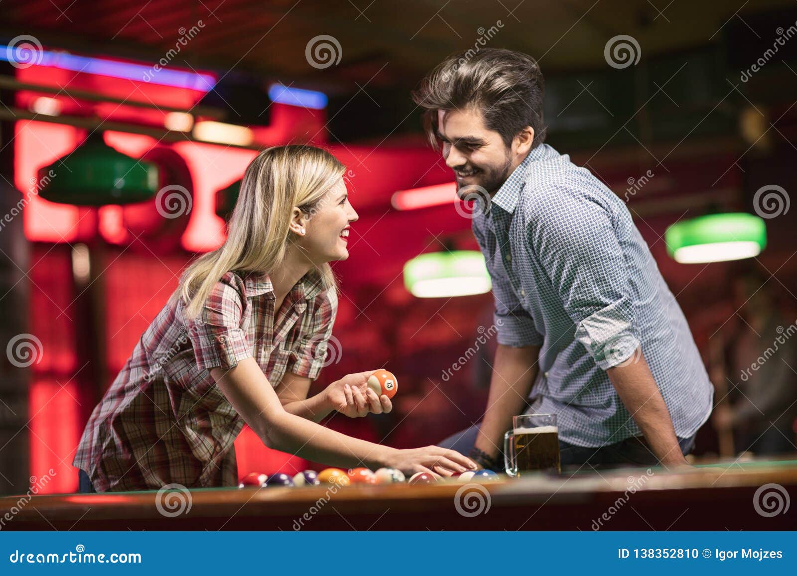 Billiard â€“ Smiling Couple Sorting Balls for Beginning Game Stock ...