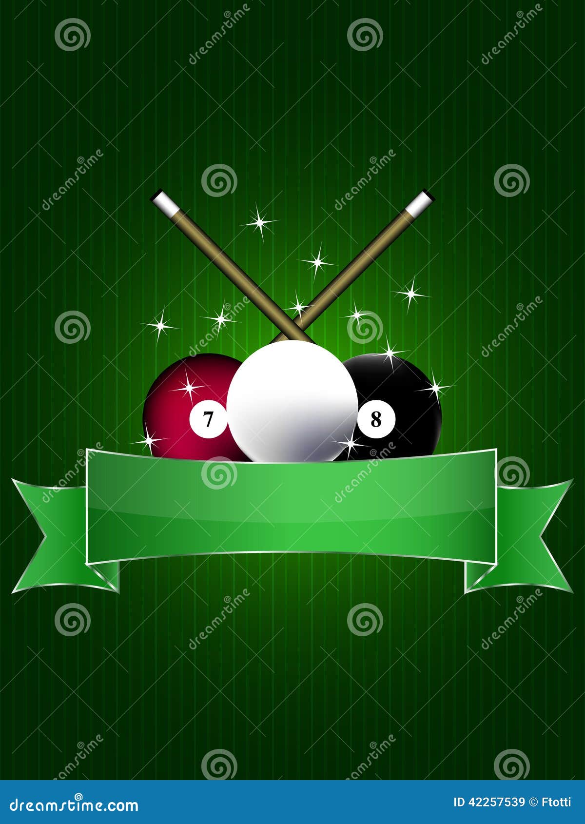 Billiard Background With Realistic Cue Hit Gaming Balls. Billiard Room ...